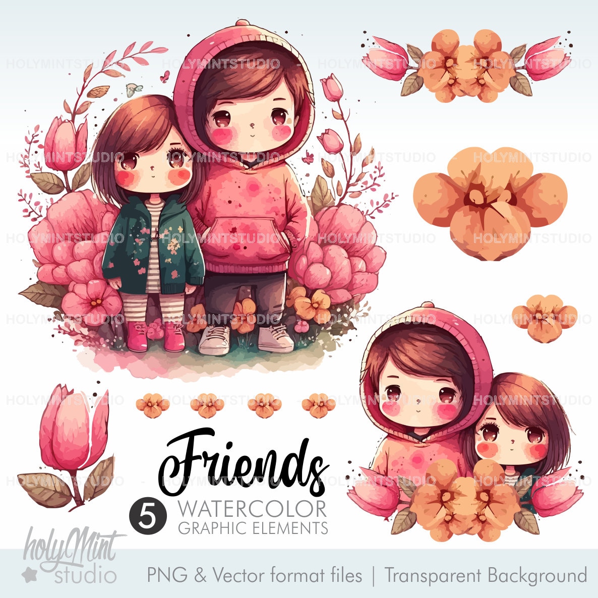 Love Clipart Floral Wreath Clipart Friends Clipart Boy and - Etsy