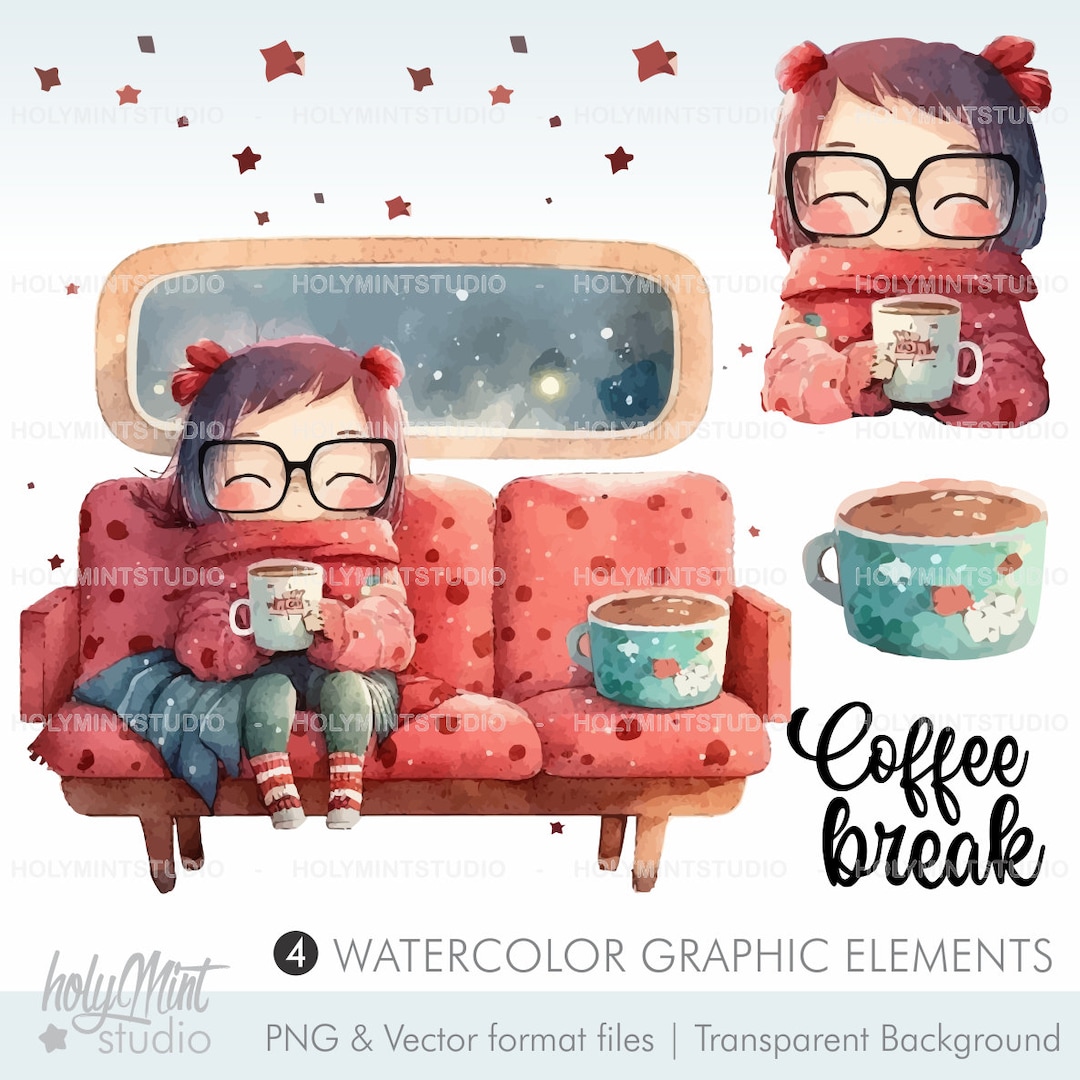Coffee Time Clipart, Watercolor Coffee Clipart, Winter Clipart, Coffee ...