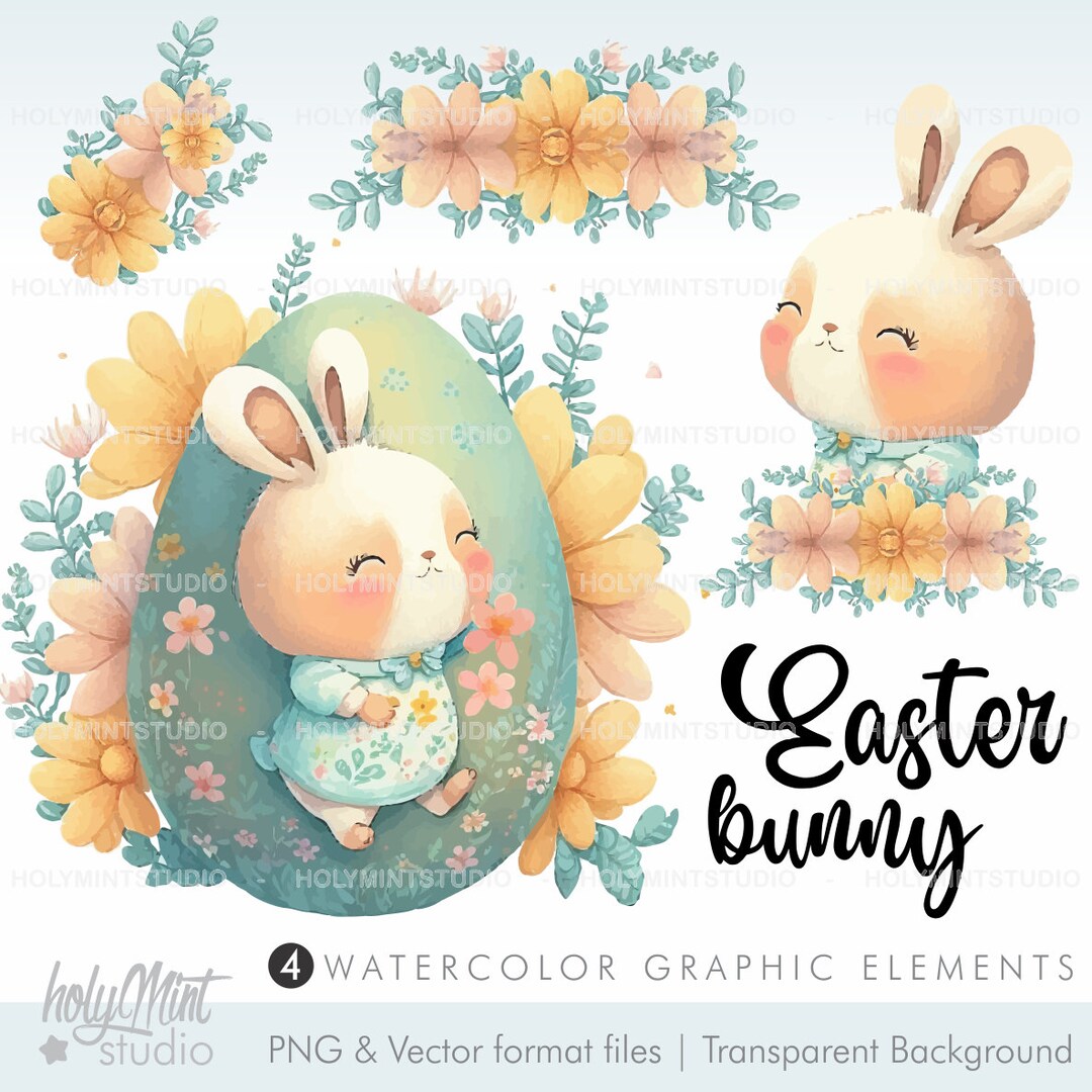 Easter Bunny Clipart, Easter Clipart, Watercolor Easter Clipart, Spring ...