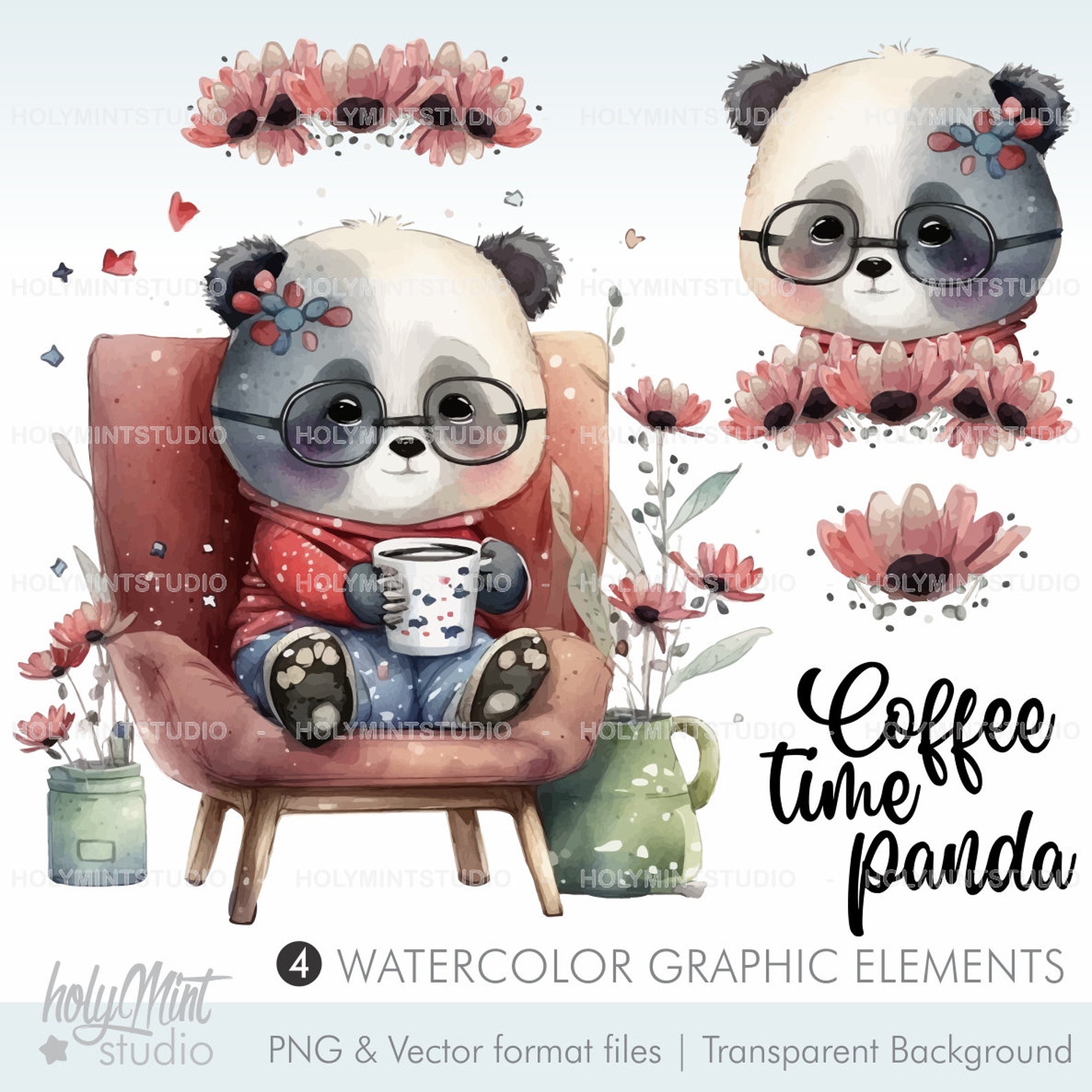 Panda Clipart Coffee Time Clipart Panda Graphics Panda - Etsy