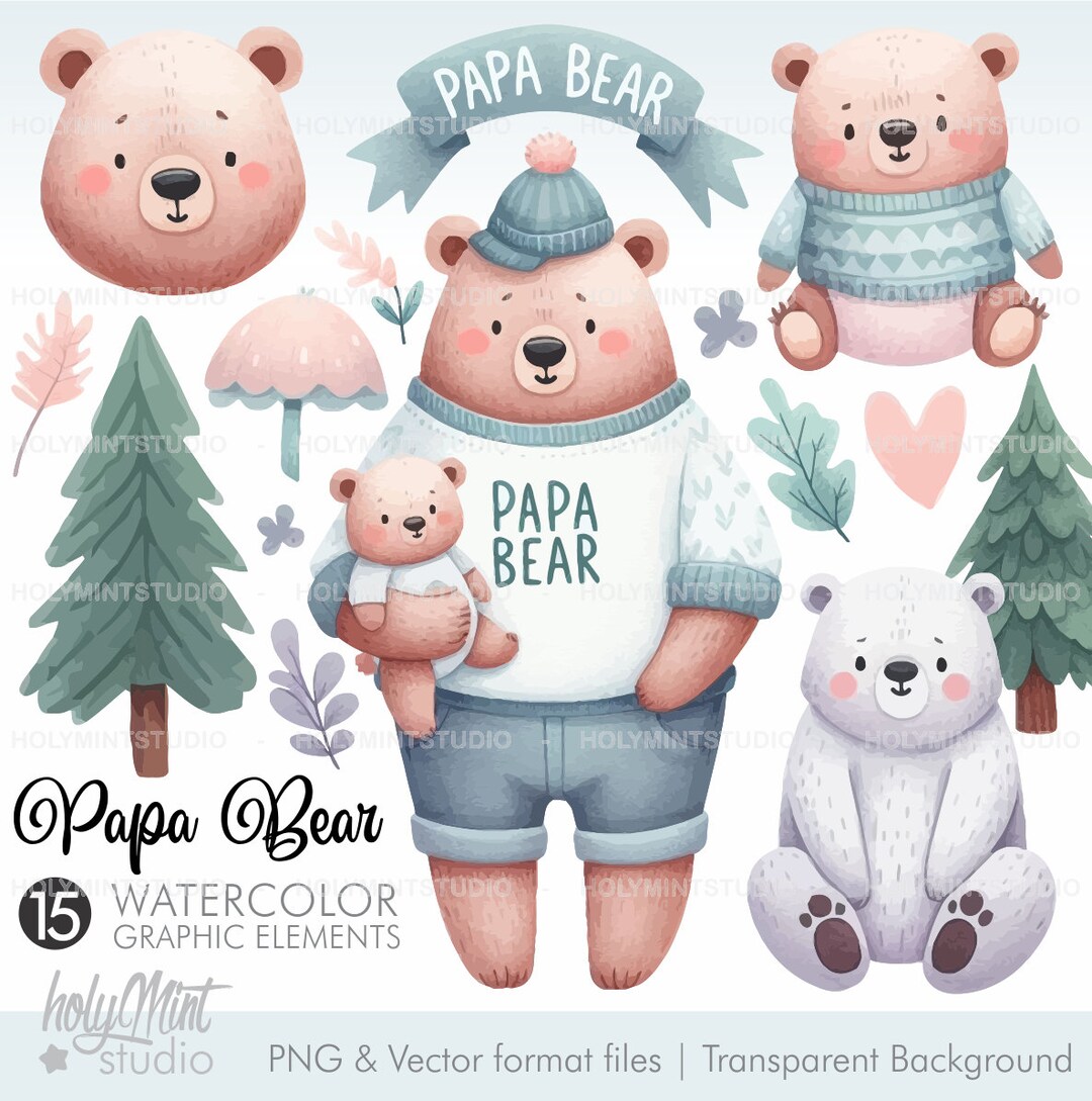 Father's Day Clipart, Bear Clipart, Dad Clipart, Watecolor Dad ...