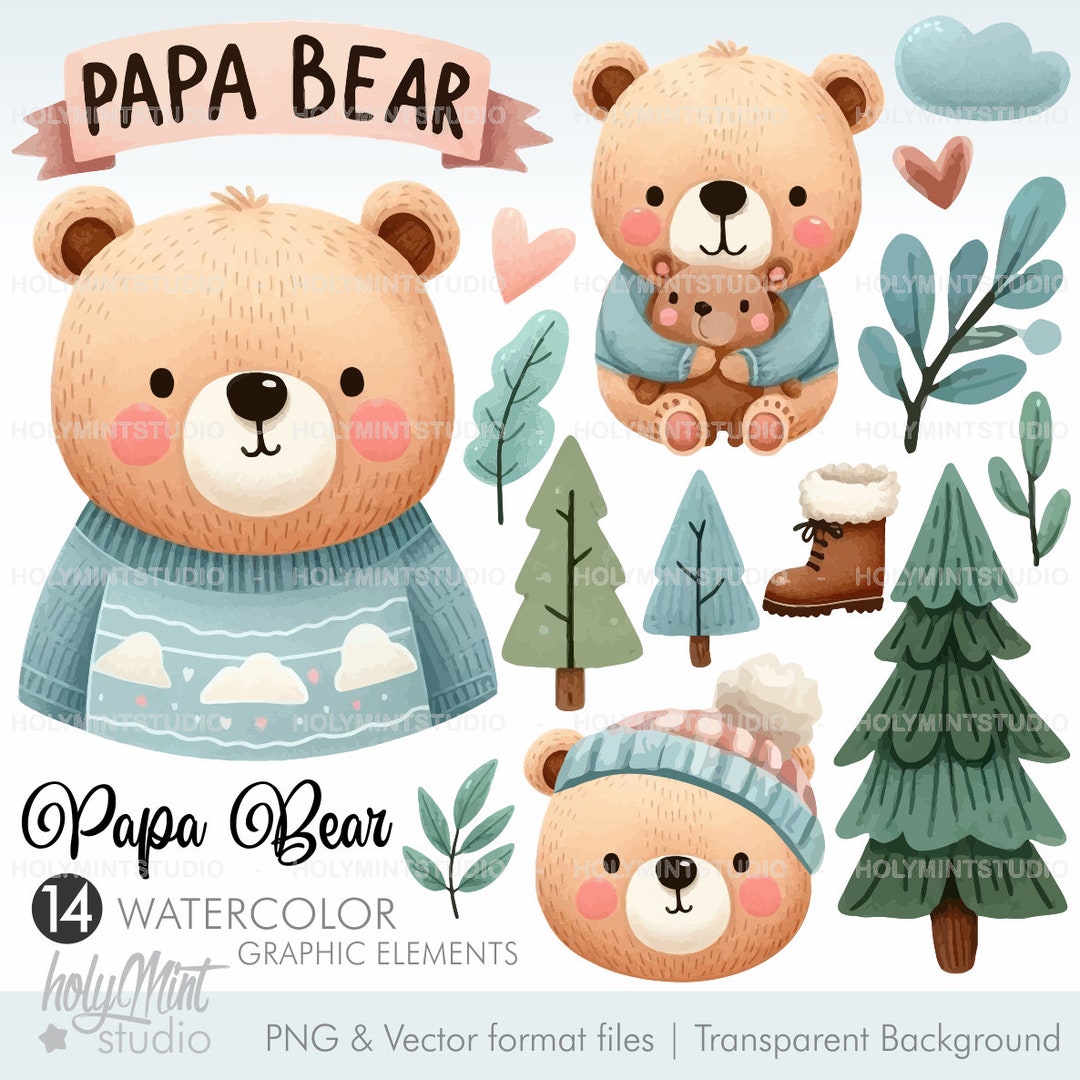 Father's Day Clipart, Bear Clipart, Dad Clipart, Watecolor Dad ...
