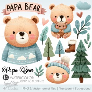 Father's Day Clipart, Bear Clipart, Dad Clipart, Watecolor Dad ...