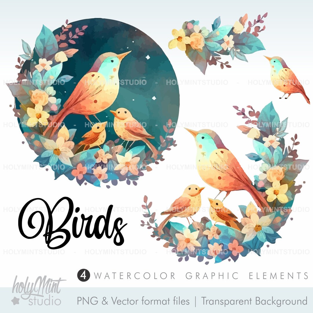 Spring Bird Clipart, Bird Wreath, COMMERCIAL USE, Bird Graphics, Bird ...