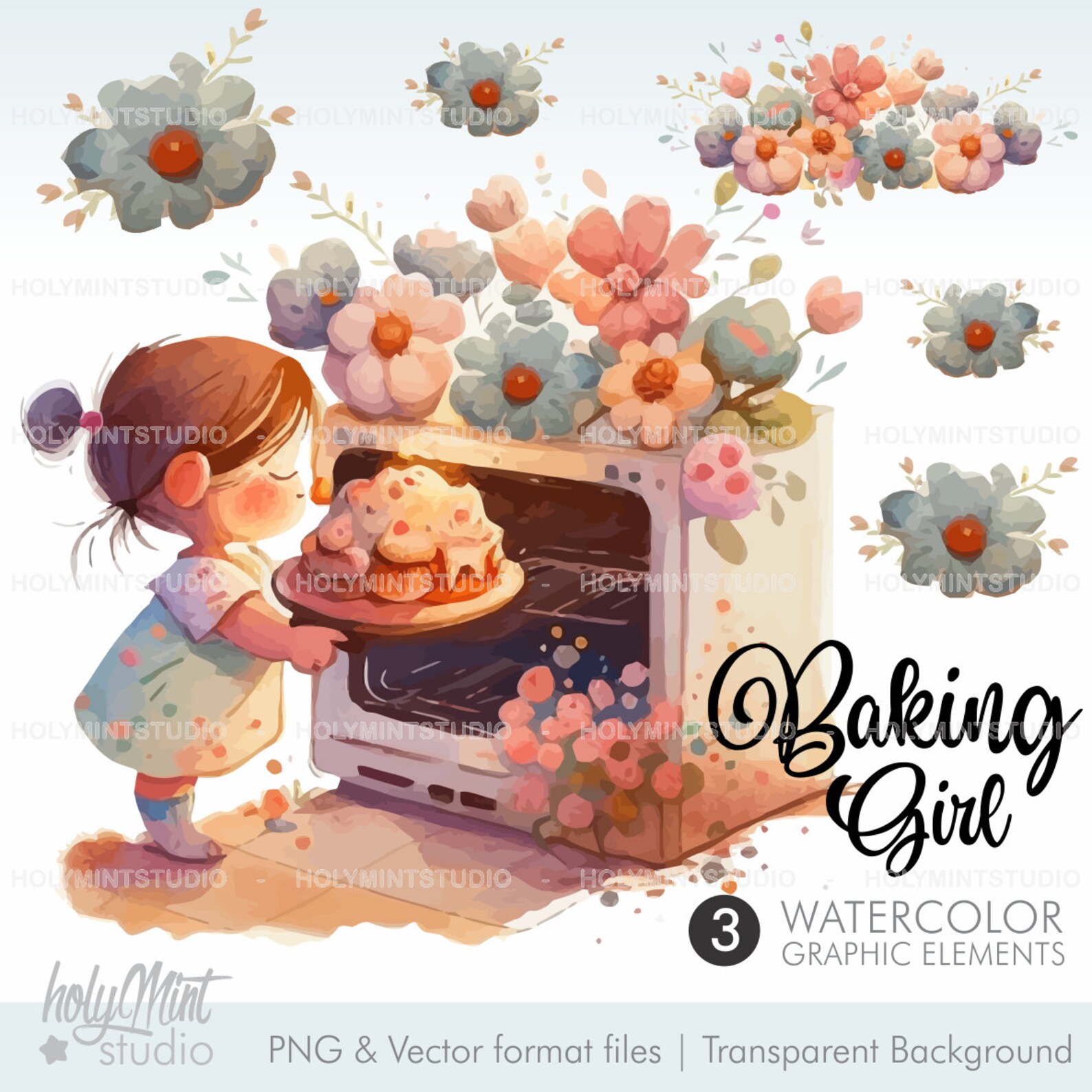 Baking Girl Watercolor Clipart Vector Vector Graphics Chef - Etsy