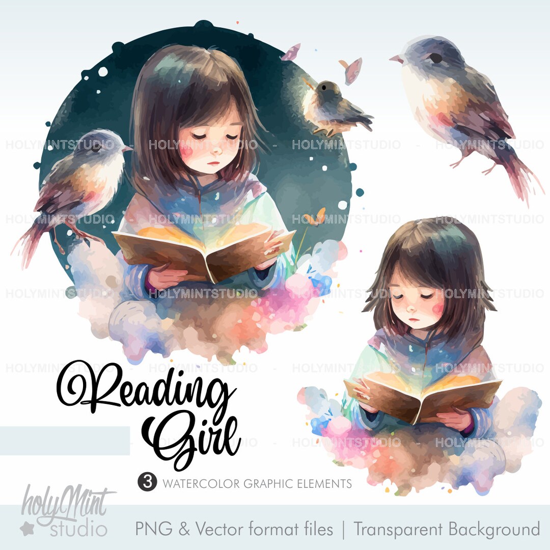 Girl Reading Clipart, Girl Clipart, COMMERCIAL USE, Schoolgirl, Student ...