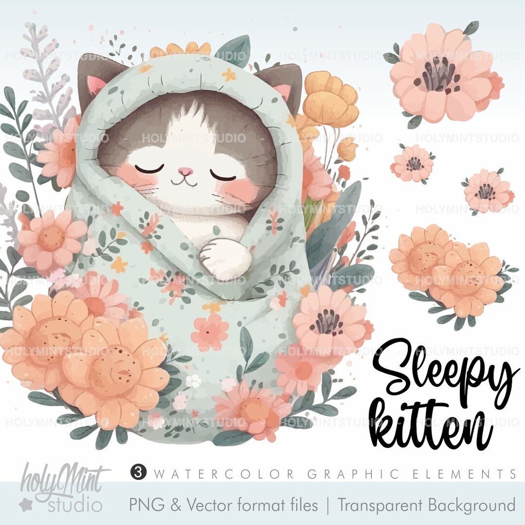 Watercolor Cat Clipart , Kitten Clipart Vector, Kitty Clipart, Pet ...