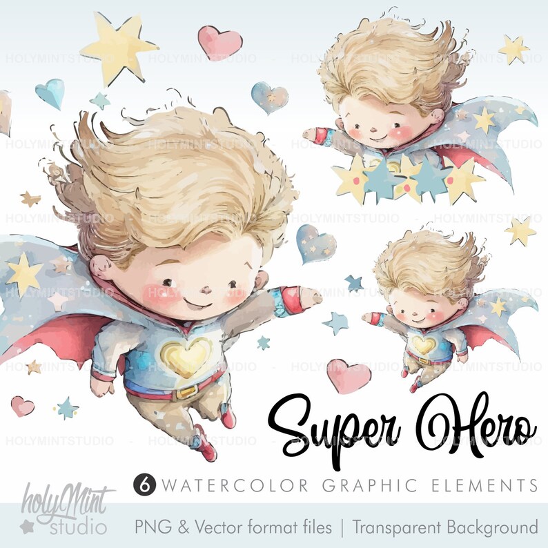 Superhero Clipart Superhero Watercolor Clipart Kids Clipart - Etsy