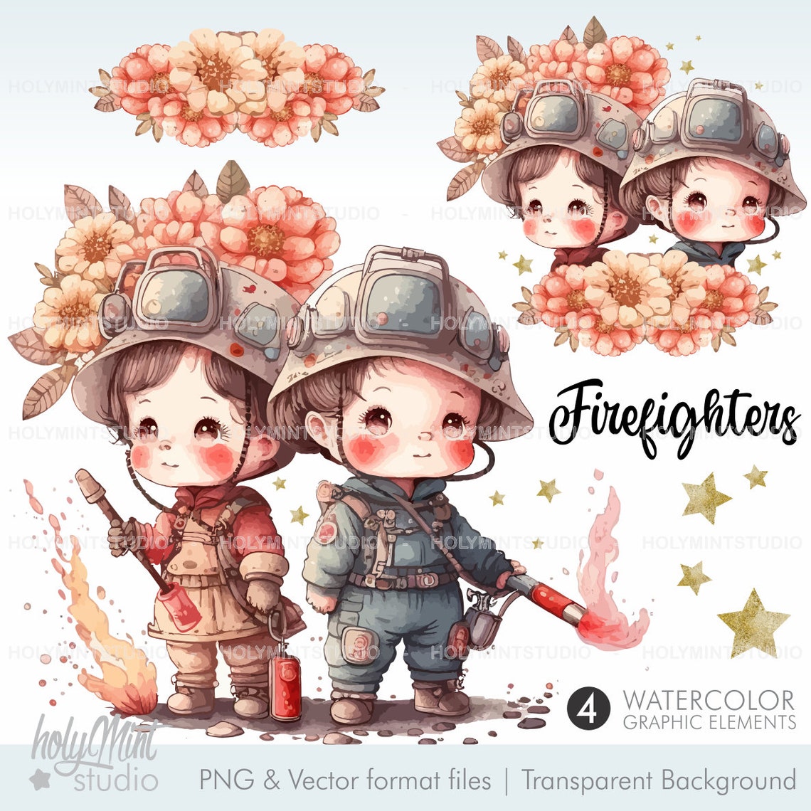 Firefighters Clipart Watercolor Firefighters Clipart Vector - Etsy