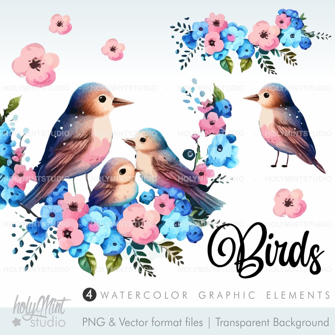 Birds Clipart, Floral Bird Wreath, COMMERCIAL USE, Bird Clipart Vector ...