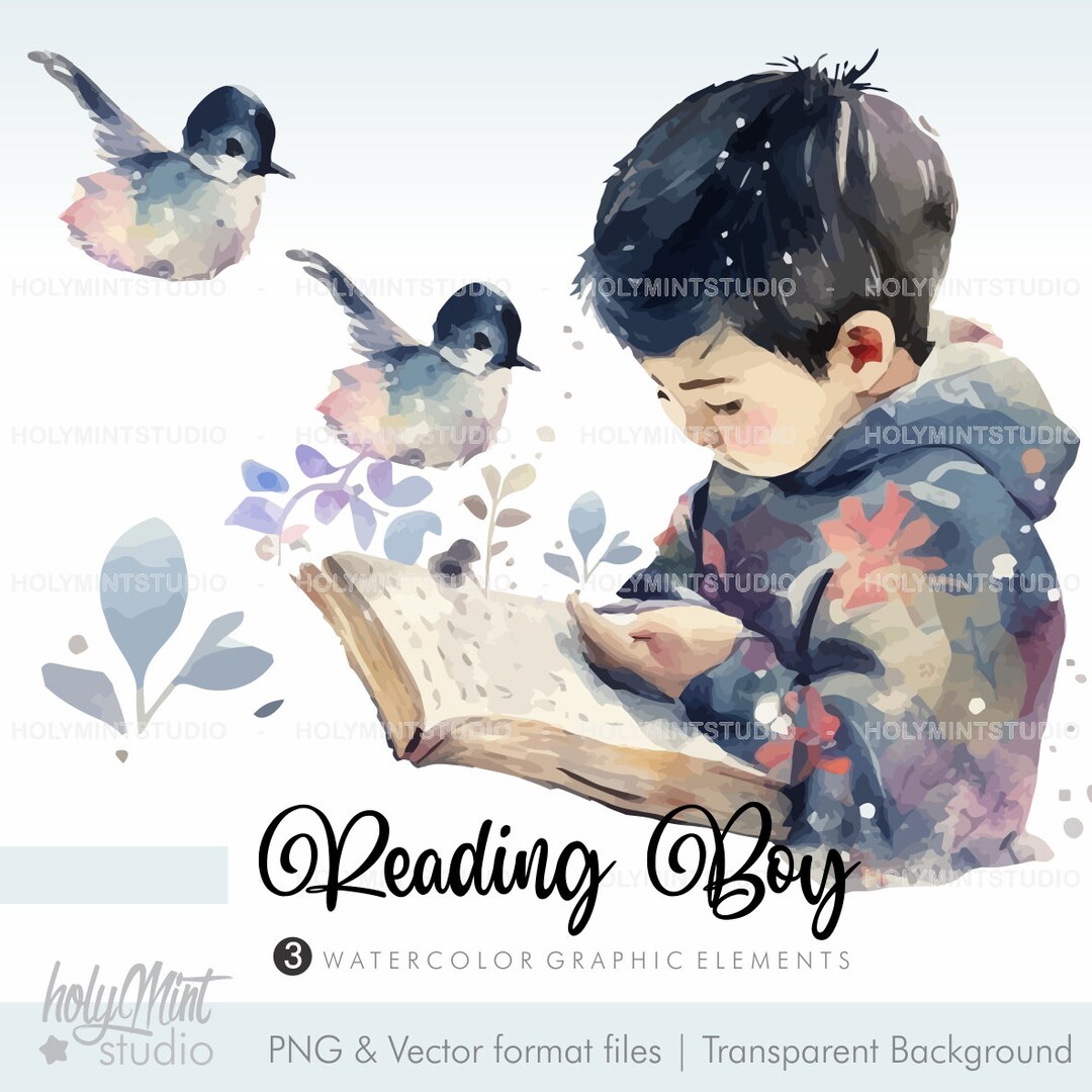 Boy Reading Clipart, Boy Clipart, COMMERCIAL USE, Reading, Kids Clipart ...