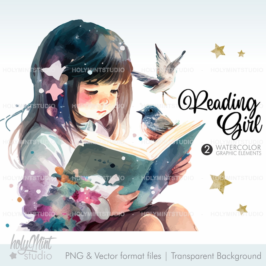 Reading Clipart, Girl Reading Clipart, COMMERCIAL USE, Book Lover ...