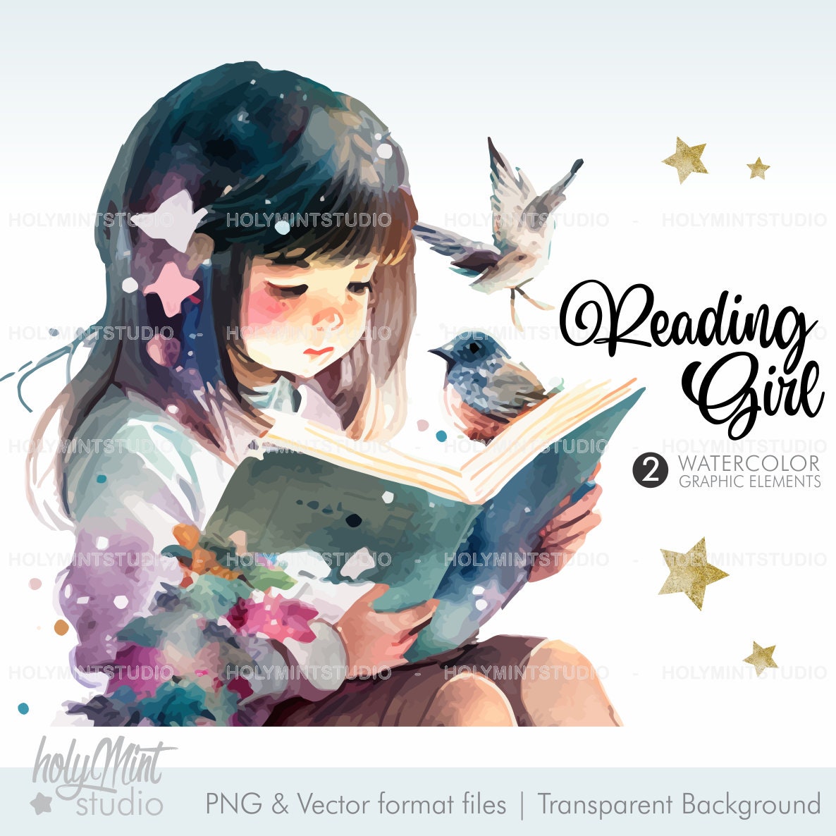 Reading Clipart Girl Reading Clipart COMMERCIAL USE Book - Etsy