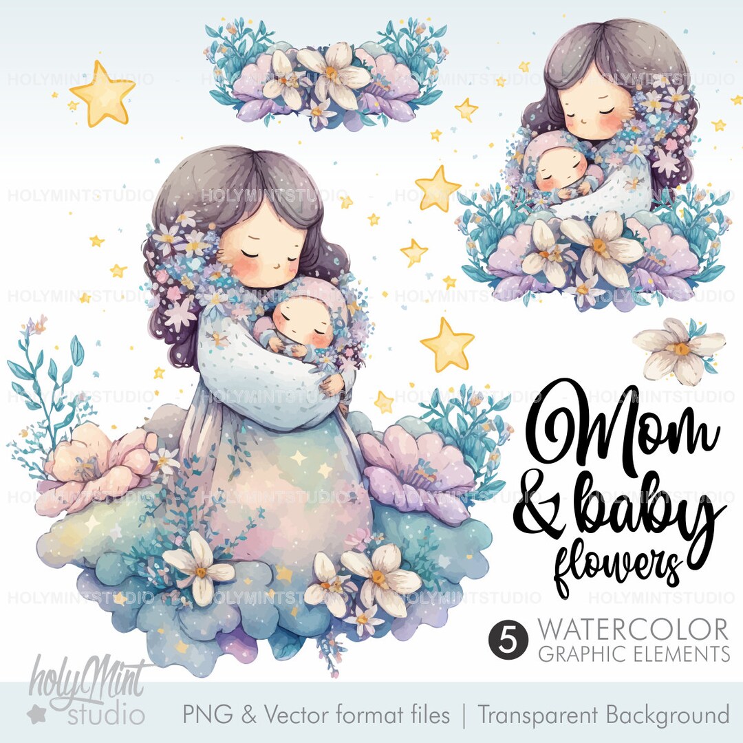 Mother's Day Clipart, Watercolor Mother and Baby Clipart, Mother and ...