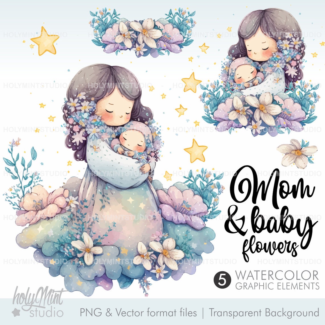 Mother's Day Clipart Watercolor Mother and Baby Clipart - Etsy