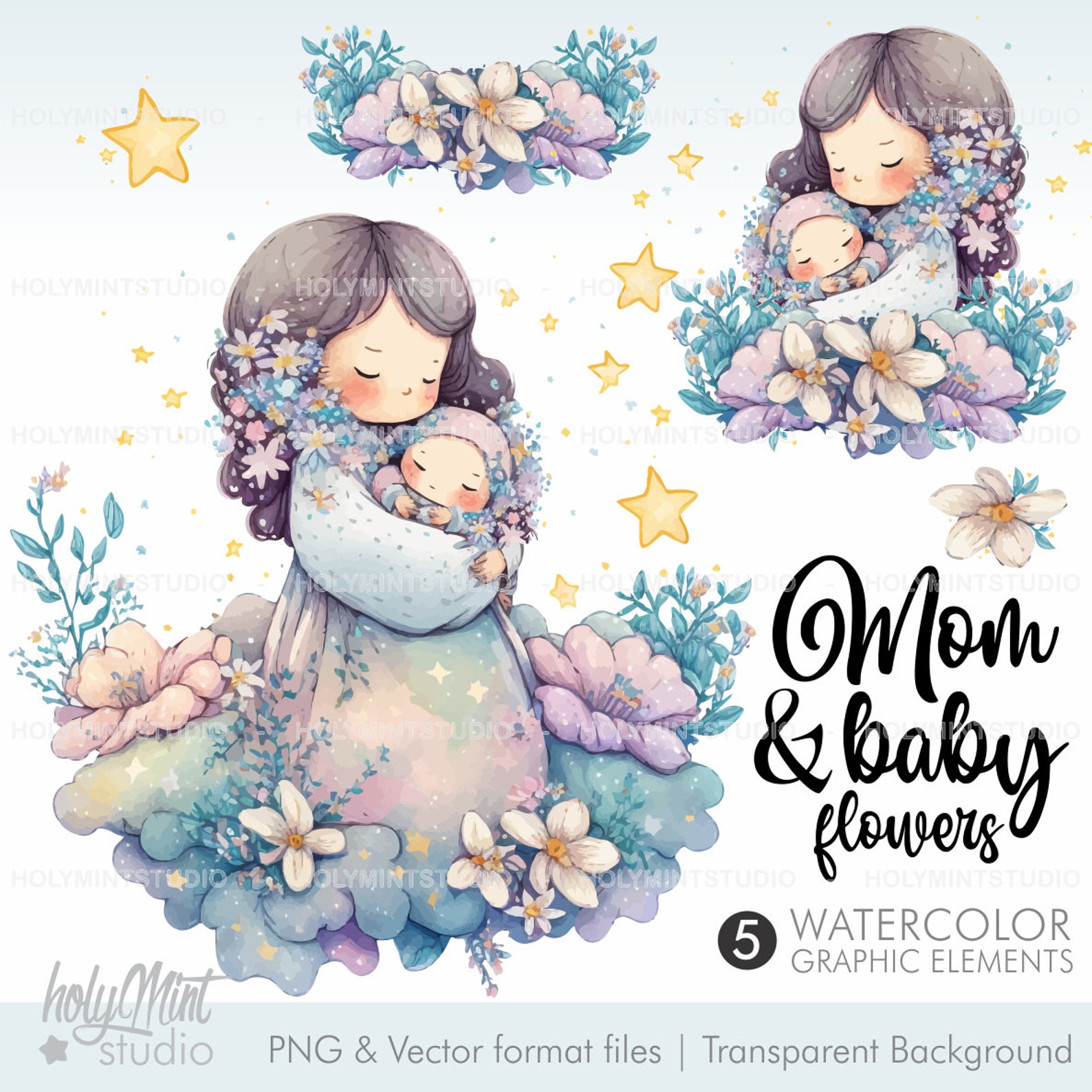 Mother's Day Clipart Watercolor Mother and Baby Clipart - Etsy