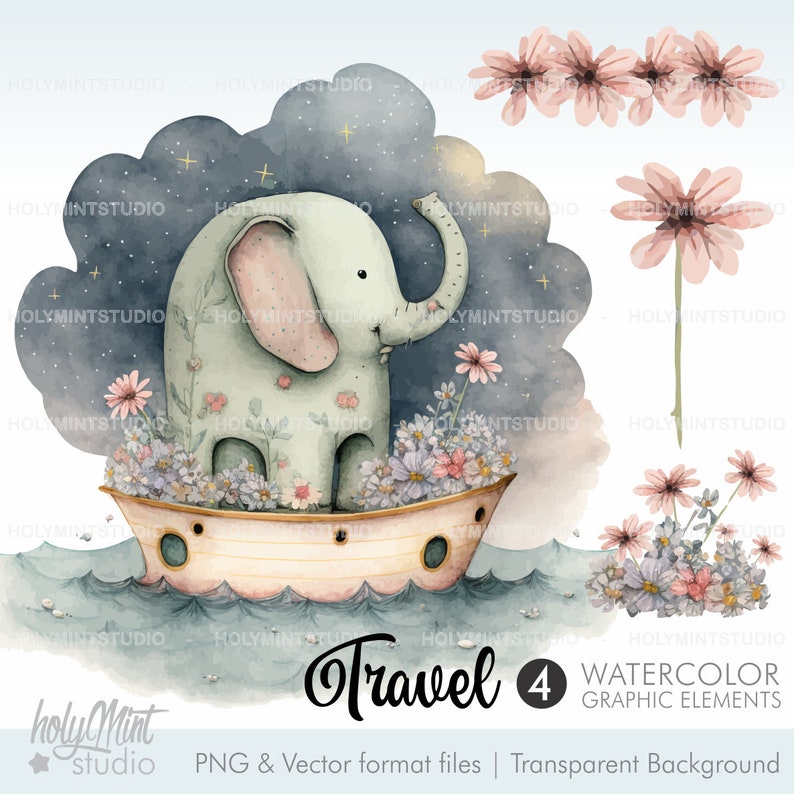 Elephant Clipart Watercolor Cute Elephant Nursery Art - Etsy