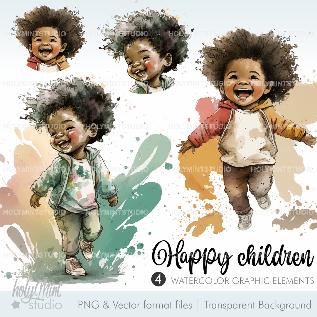 Boy Clipart, Watercolor Kids, Children Clipart, Happy Children, African ...