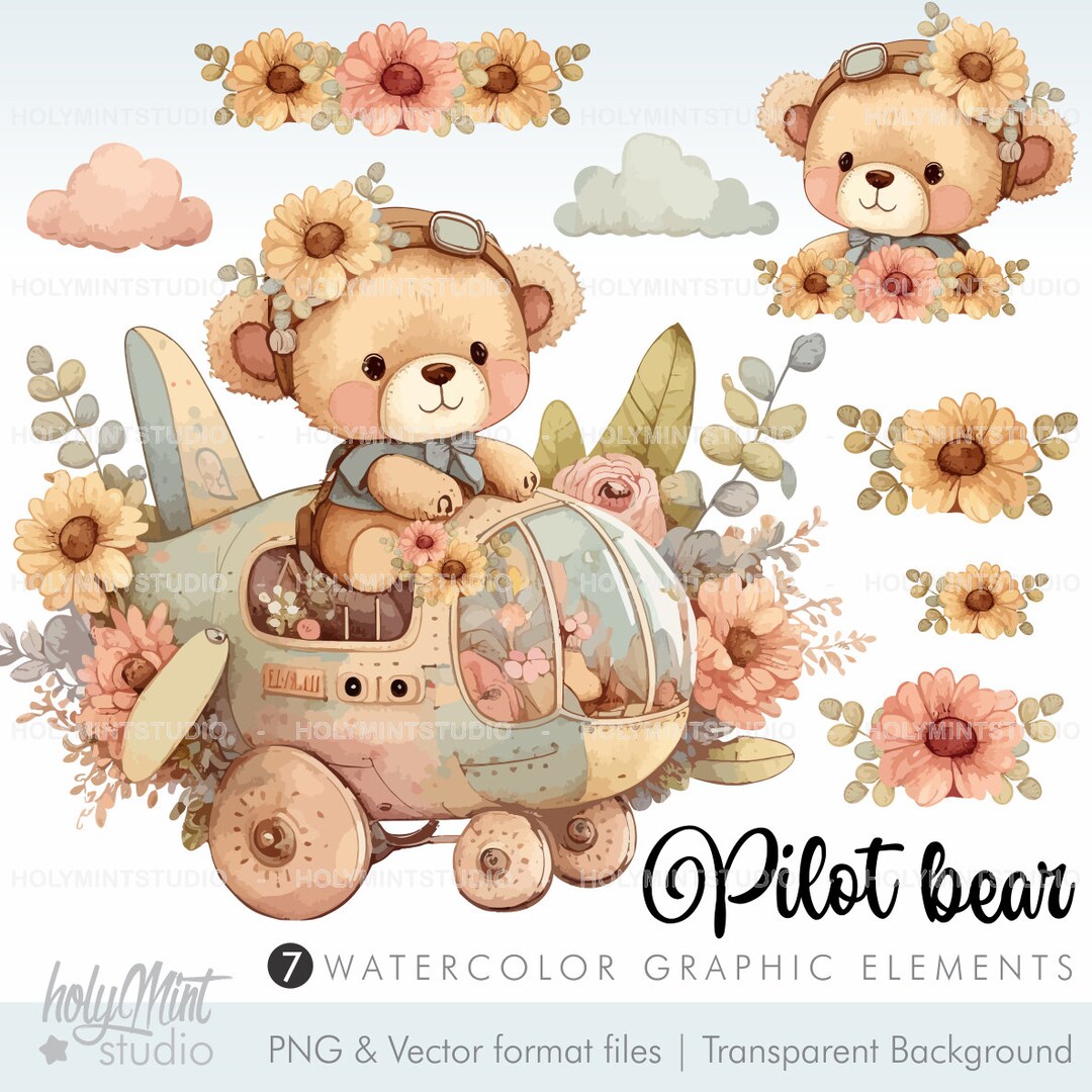 Pilot Clipart, Watercolor Aviator Clipart, Watercolor Pilot Clipart ...