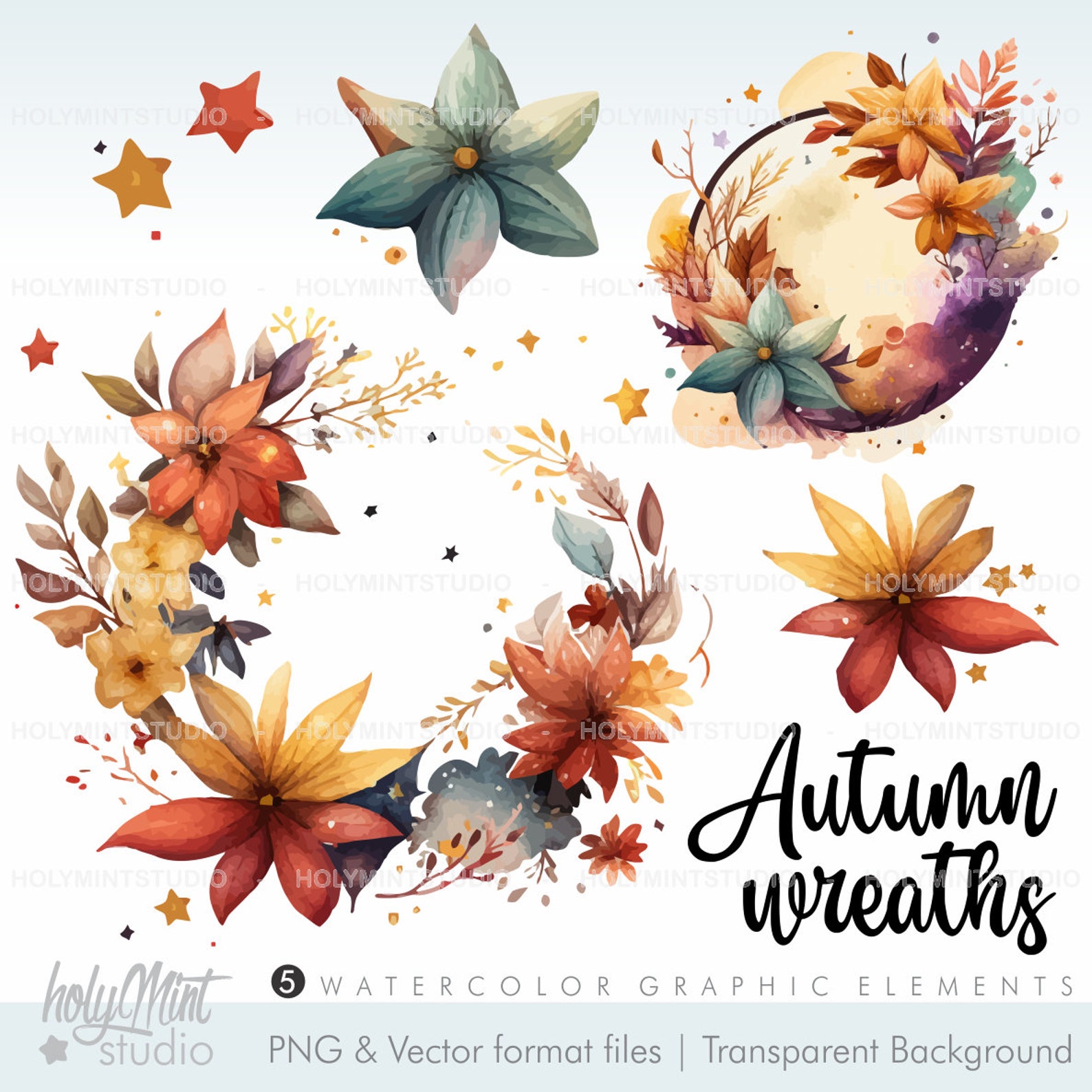 Autumn Wreaths Clipart Autumn Clipart Wreaths Vector - Etsy