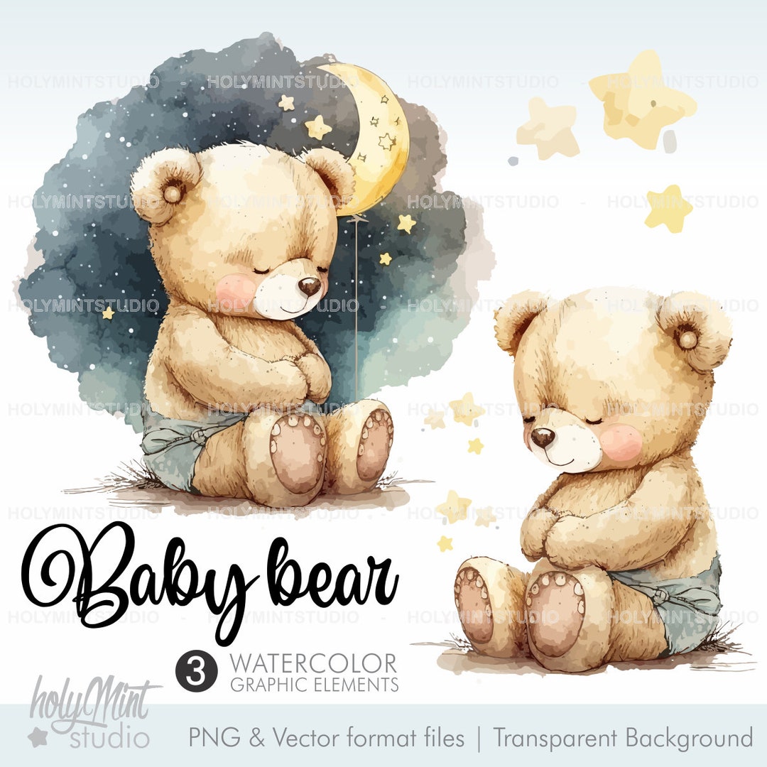 Baby Bear Clipart, Bear Clipart, Watercolor Bear Clipart, Bear Clip Art ...