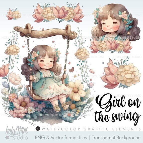 Children On Swings Clipart Flowers