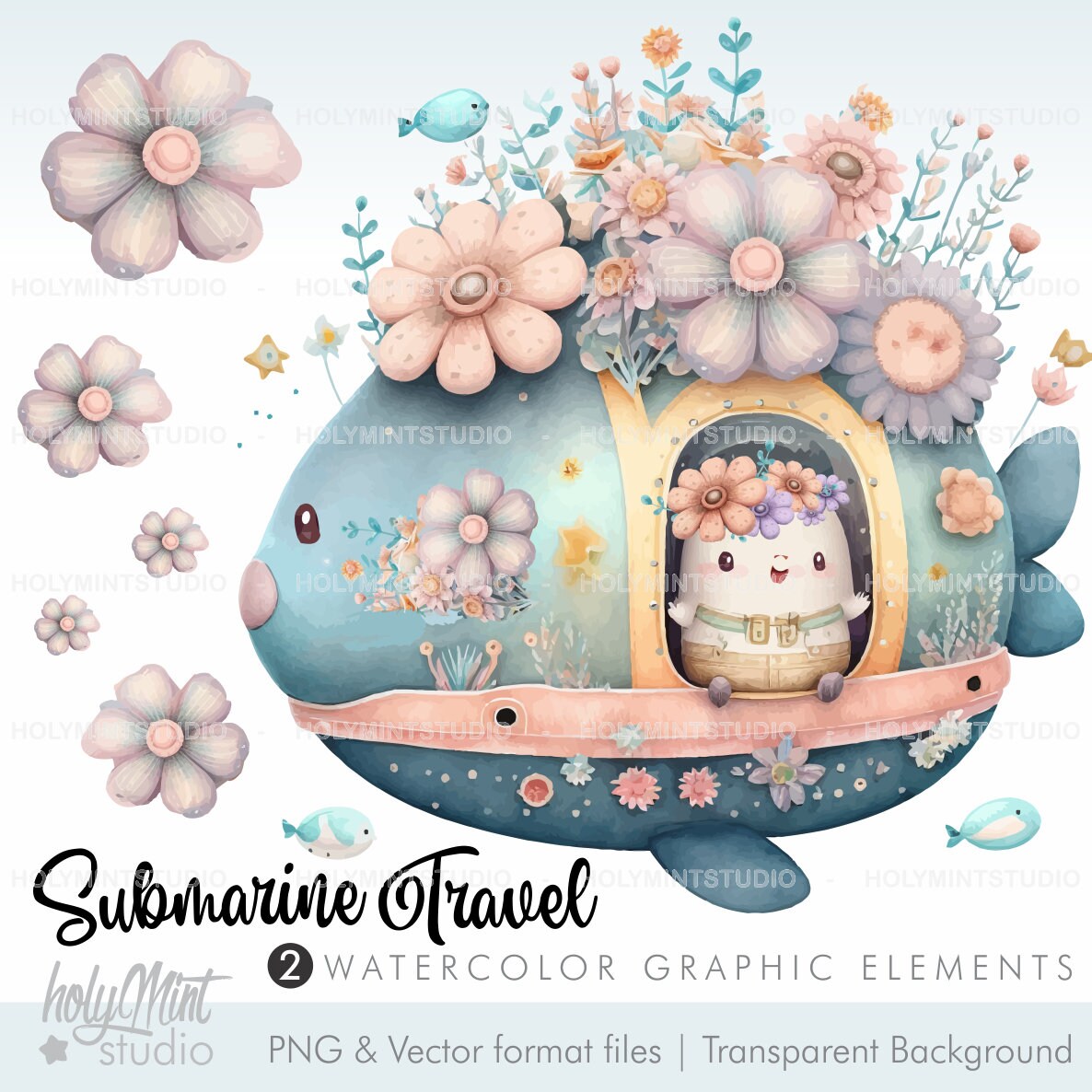 Watercolor Submarine Clipart Under the Sea Nautical Clipart - Etsy