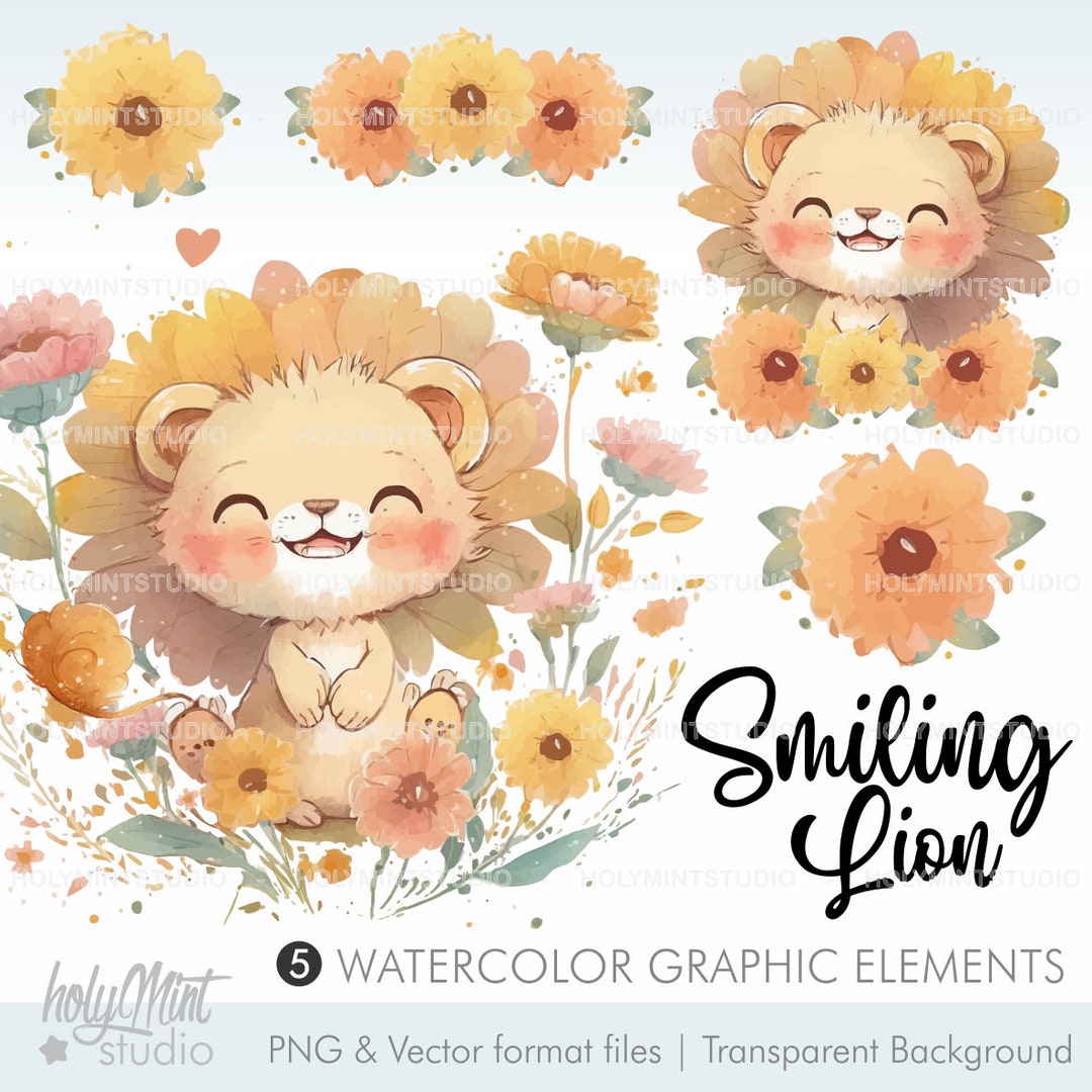 Lion Clipart, Lion Clipart Vector, Lion Graphics, Lion Art, Watercolor ...