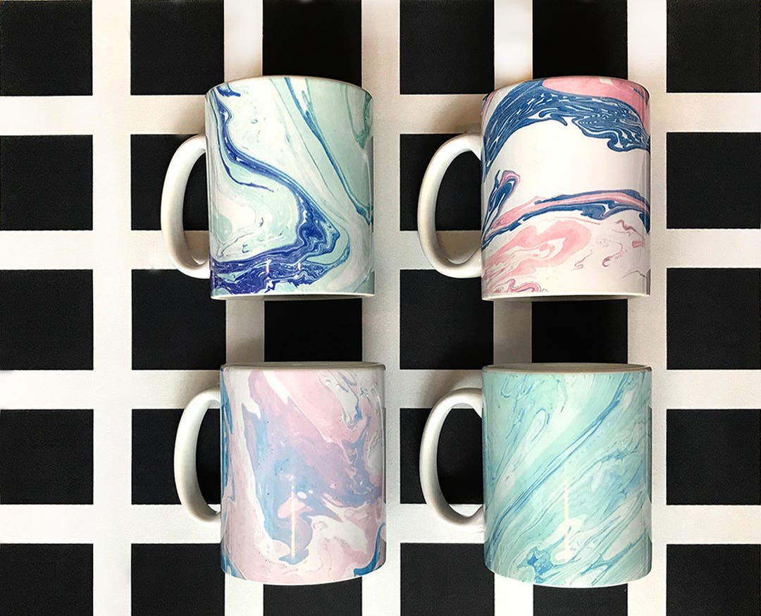 Water Marble Ceramic Coffee Mug Set of Four - Etsy