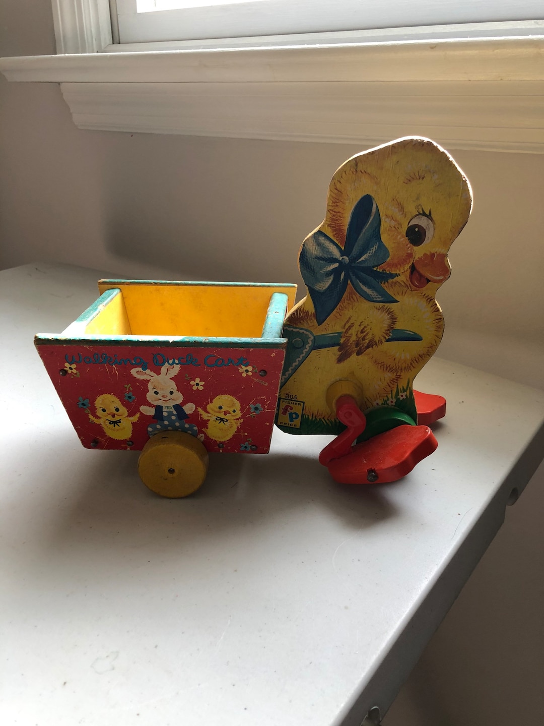 Vintage Fisher Price Walking Duck Cart No.305 Wooden Pull Toy Rare Find ...