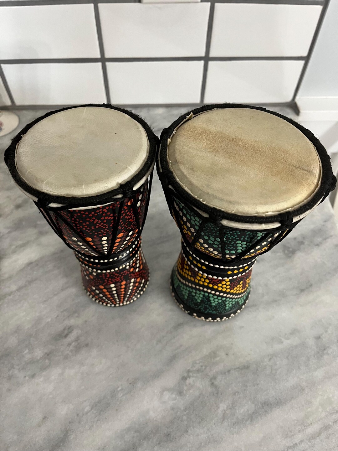 African Bongo Drums Hand, Painted Set of 2 - Etsy