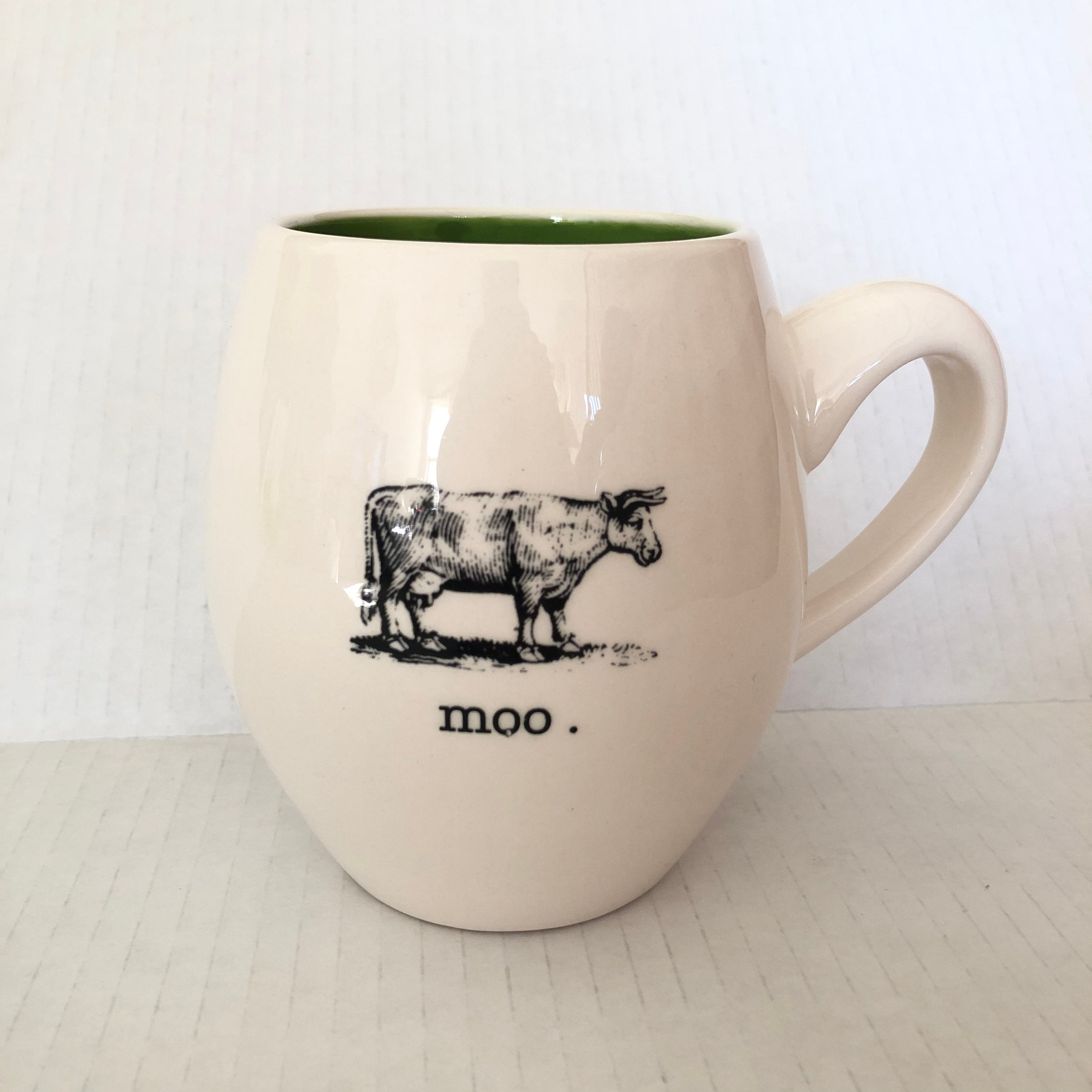 RAE DUNN Magenta Farmline Moo Cow Mug - Green Interior Rare - Etsy