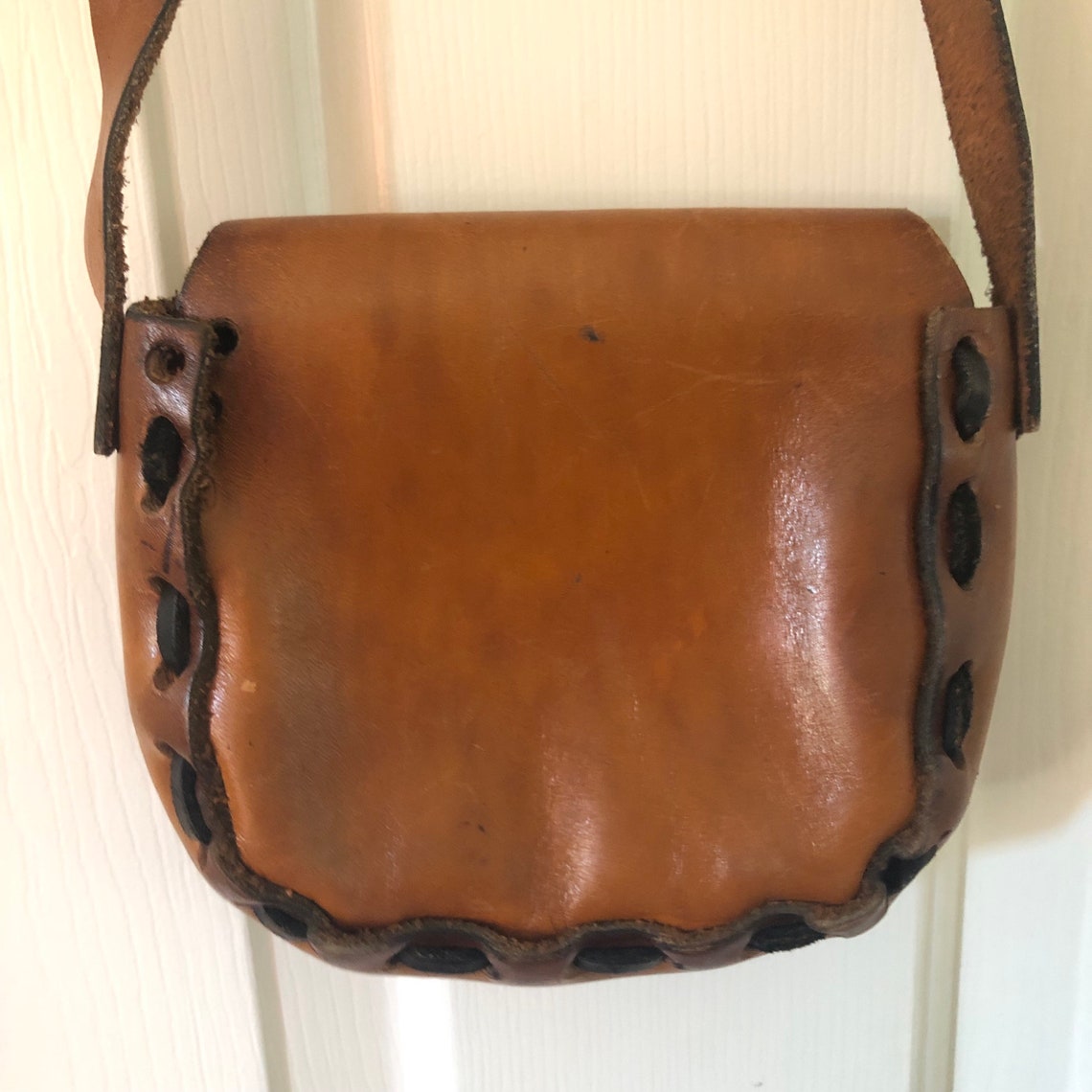 Vintage Hand Tooled Leather Shoulder Handbag Purse Painted - Etsy