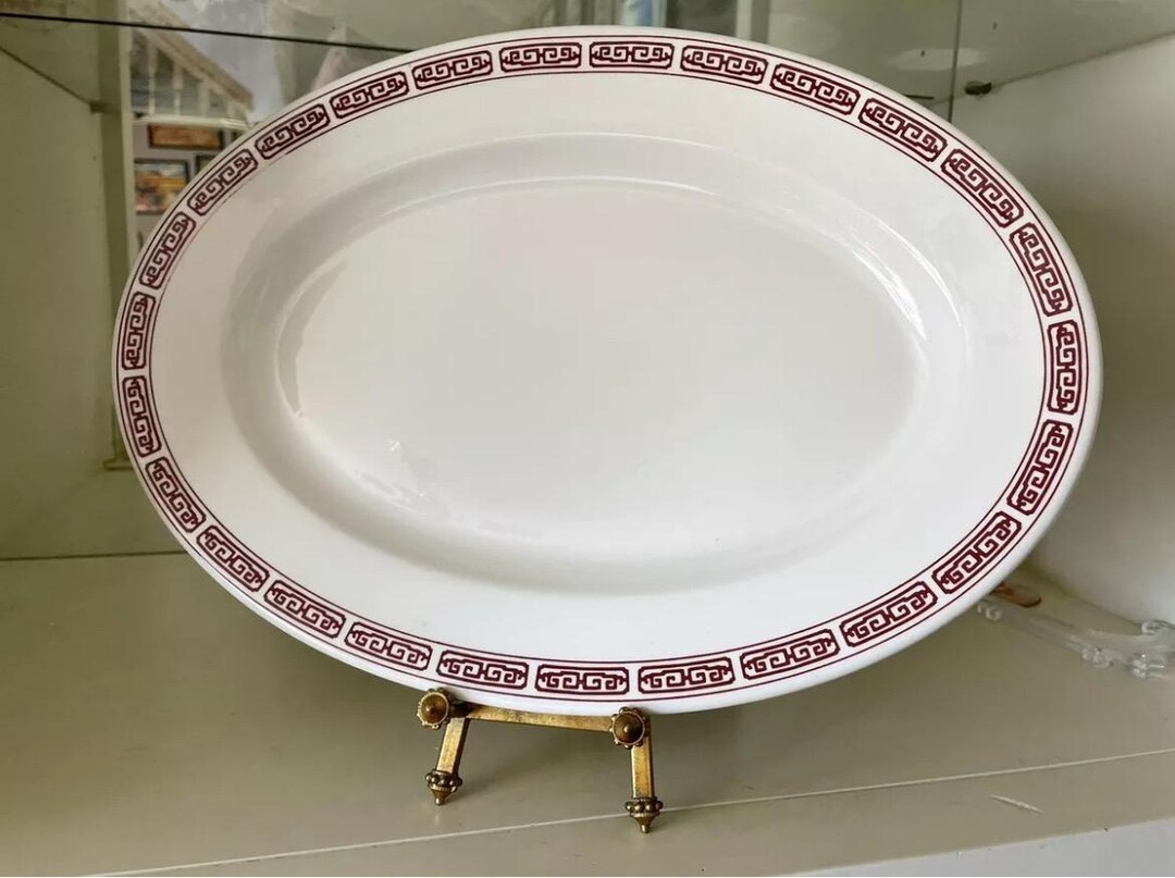 Restaurant Ware Buffalo China, Oval Serving PLATTER , Greek Red Key ...