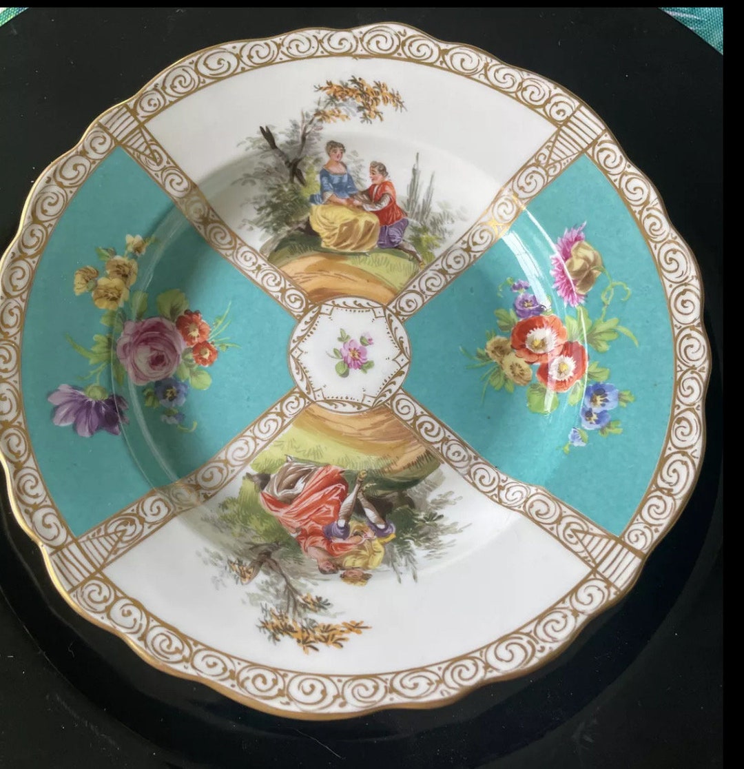Antique 1900 Dresden Porcelain R. Klemm Courting Couple Quatrefoil 7.5 ...