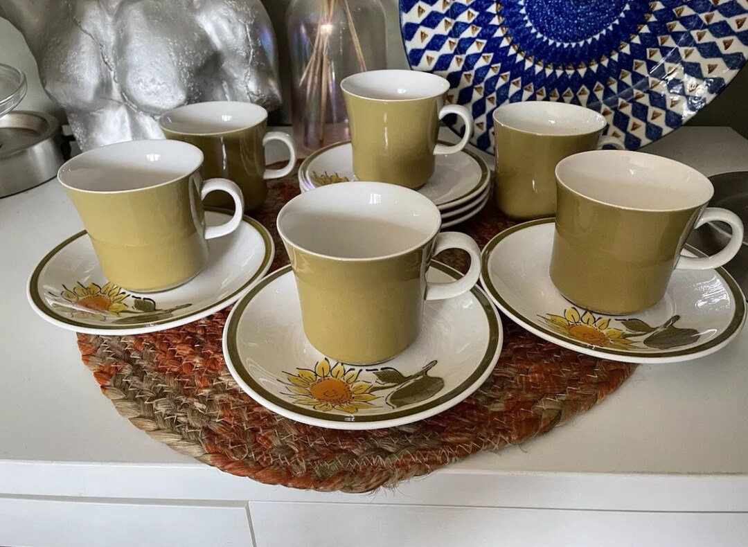 Retro Coffee Cup Set of 6 Mugs & Plates Ceramic Guild Esperanto Japan ...