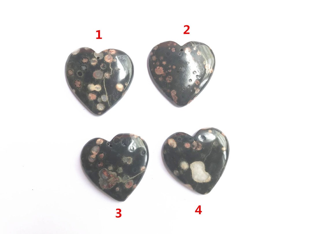 Natural Plum Blossom Jasper 40mm Flat Heart Gemstone Genuine Pendant ...