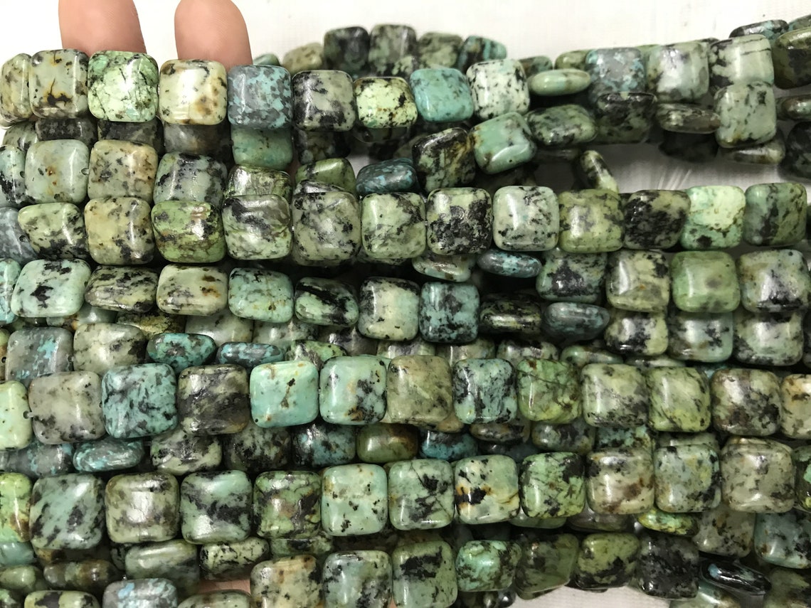 Genuine Africa Turquoise 10mm / 12mm Square Natural Green Gemstone ...