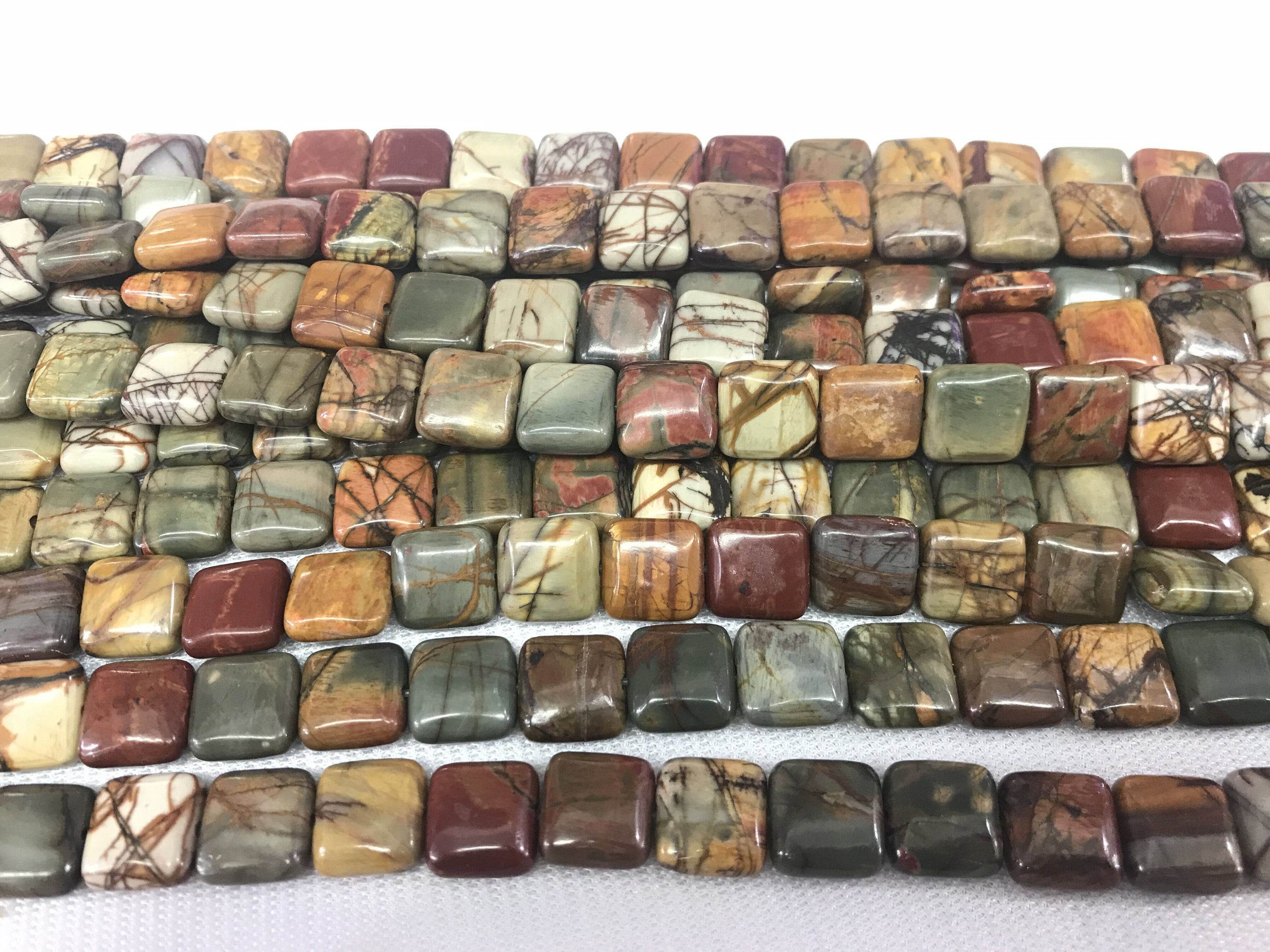 Natural Picasso Jasper 10mm - 14mm Square Genuine Gemstoneloose Beads ...