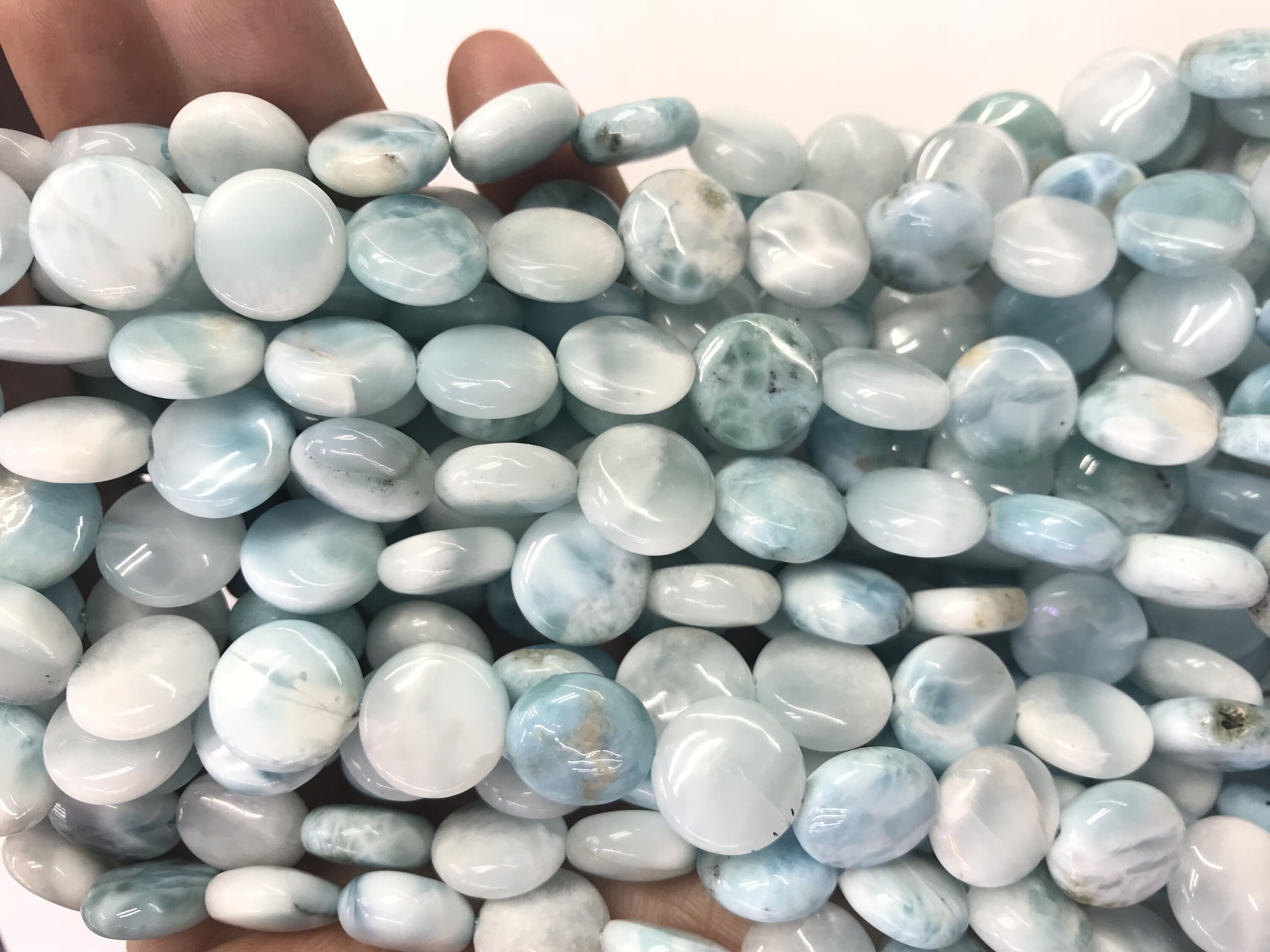Natural Larimar 12mm Flat Round Genuine Blue Grade A Loose Coin Beads ...