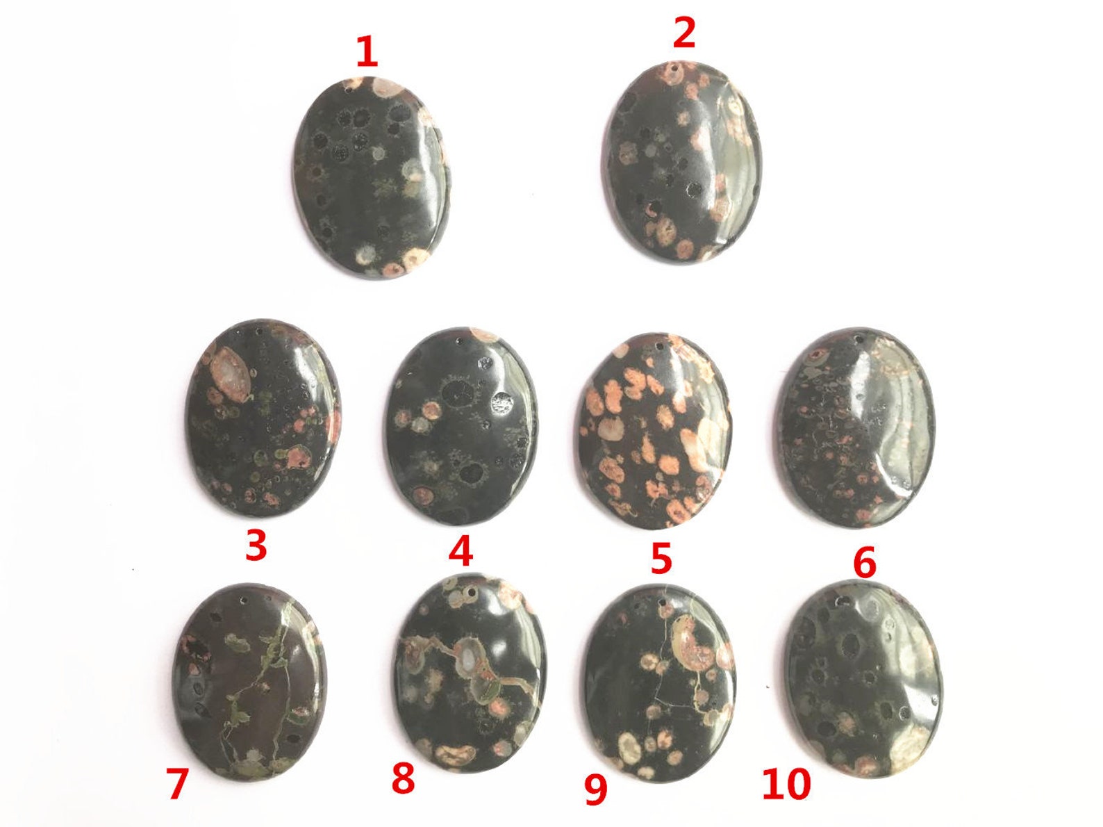 Natural Plum Blossom Jasper Flat Oval 35x45mm Gemstone Genuine Pendant ...