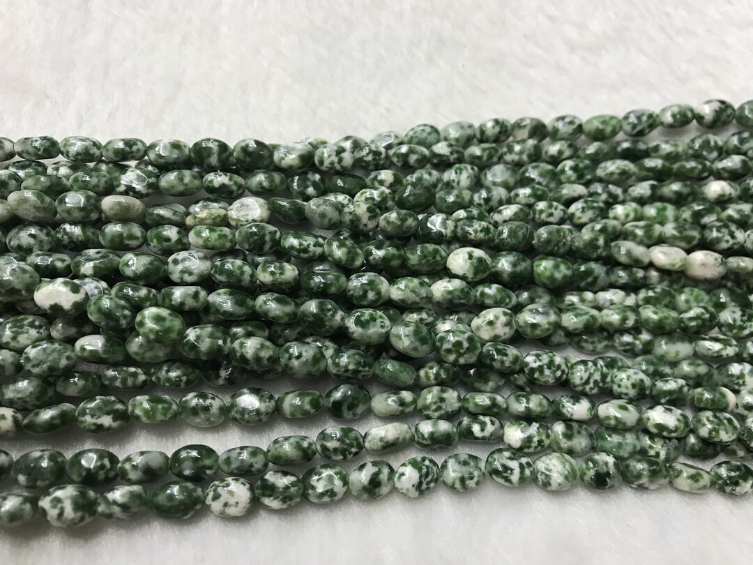 Natural Green Spotted Jasper 6x8mm Oval Genuine Loose Gemstone Beads 15 ...