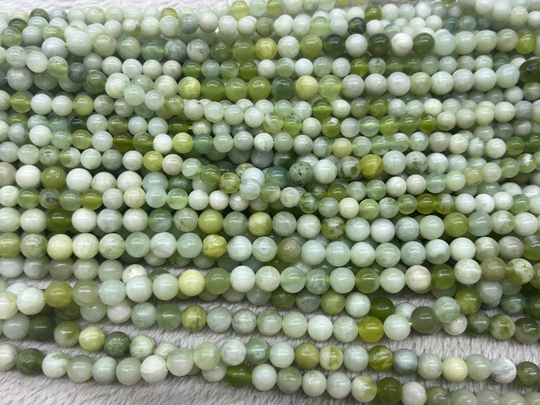 Natural Green Serpentine Jade 6mm - 8mm Round Genuine Gemstone Loose ...