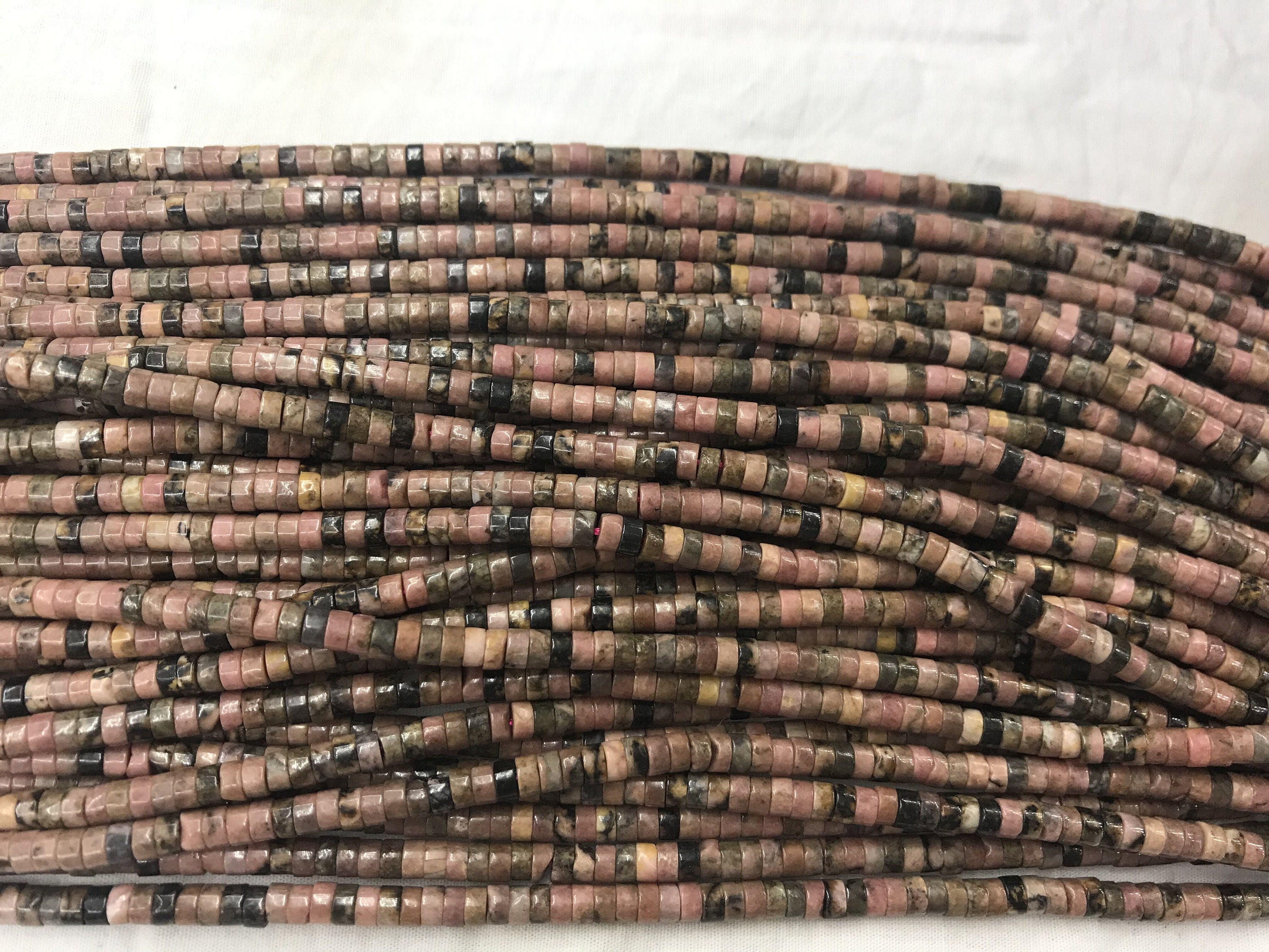 Rhodonite Pink 4mm Heishi Genuine Black Line Gemstone Loose | Etsy