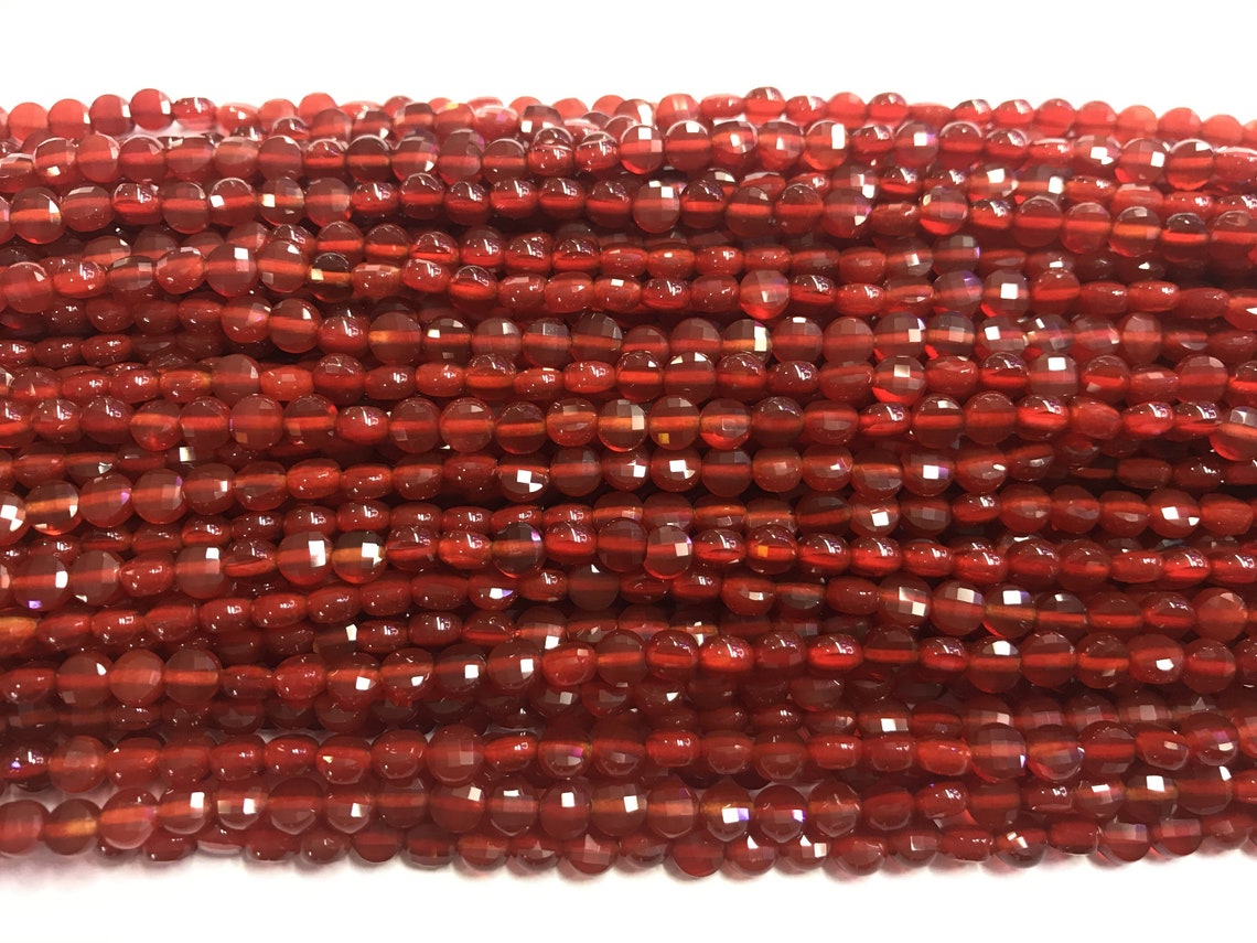 Genuine Faceted Red Agate 4mm - 6mm Flat Round Cut Grade A Natural Coin ...
