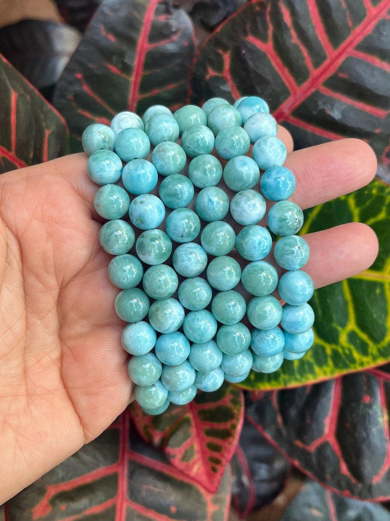 9mm Round Blue Larimar Flexible String Bracelet Grade A • Genuine ...
