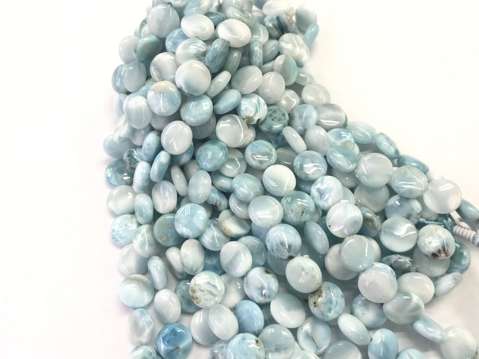 Natural Larimar 12mm Flat Round Genuine Blue Grade A Loose Coin Beads ...