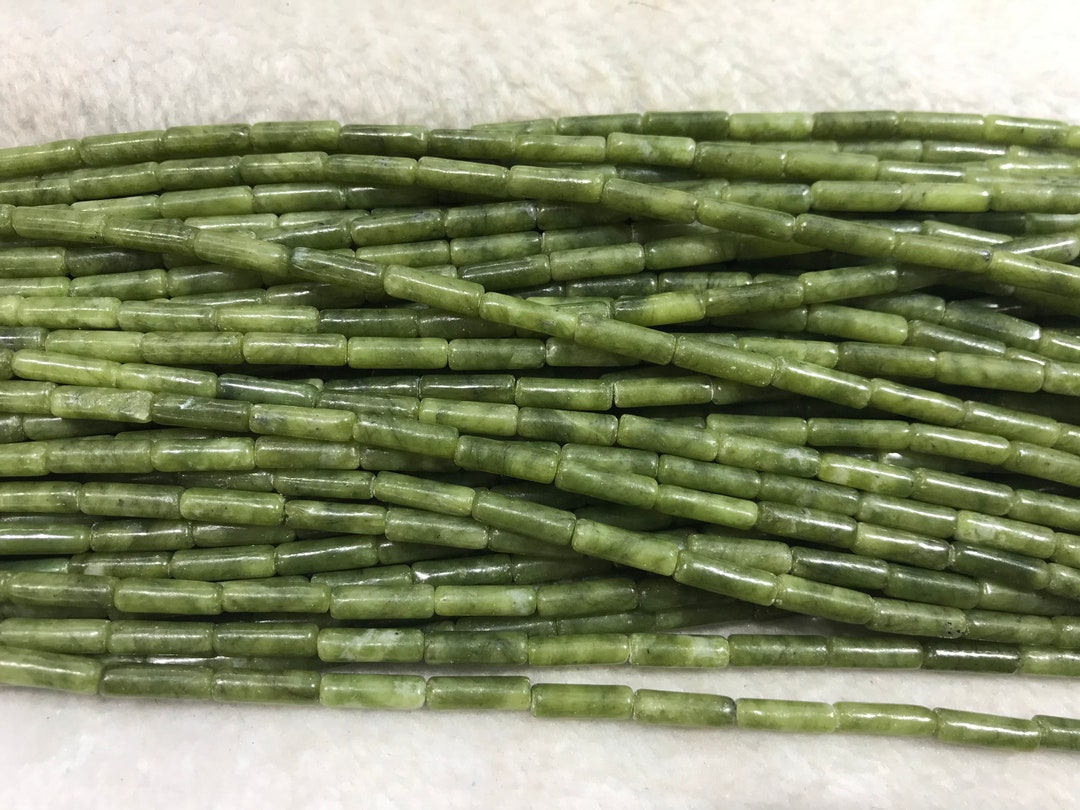Natural Green South Jade 4x13mm Column Genuine Loose Gemstone Tube ...