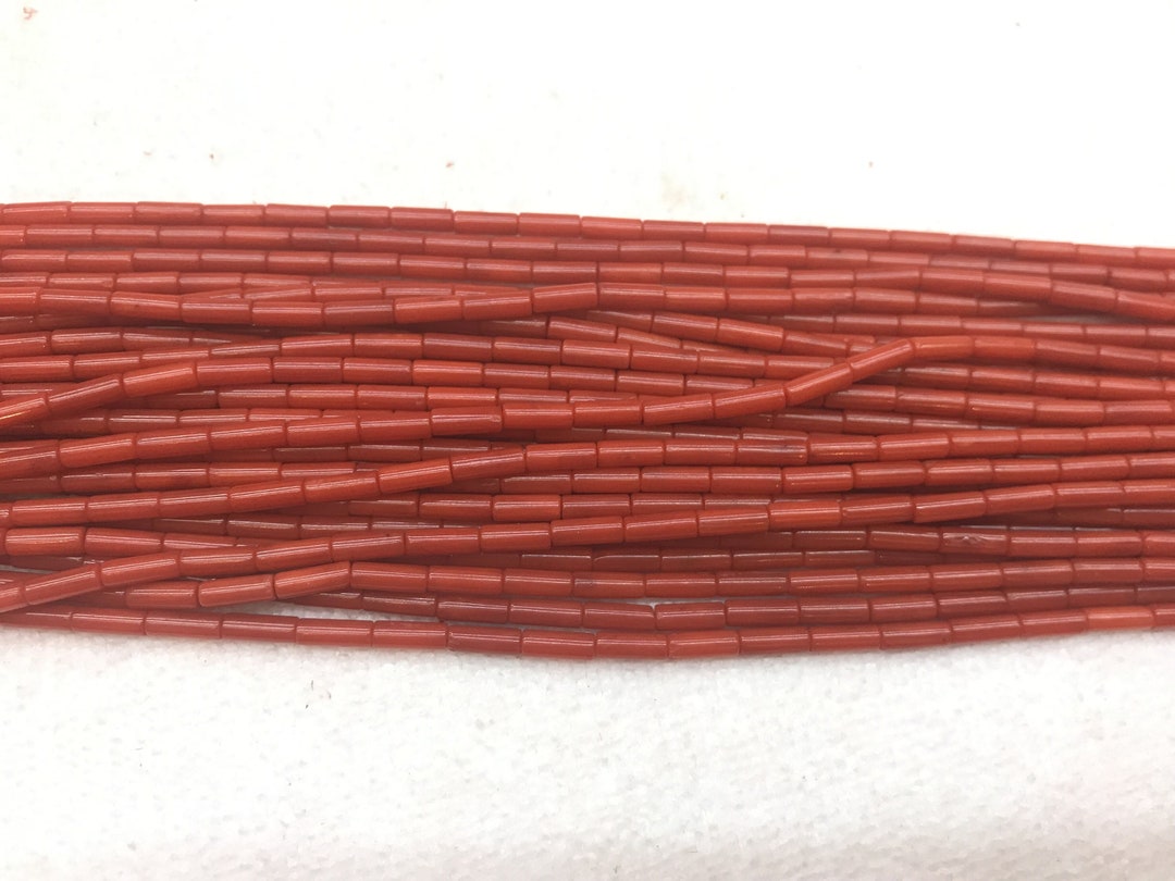 Sand Red Coral 2x6mm Column Color Dyed Gemstone Tube Loose Beads 15 ...