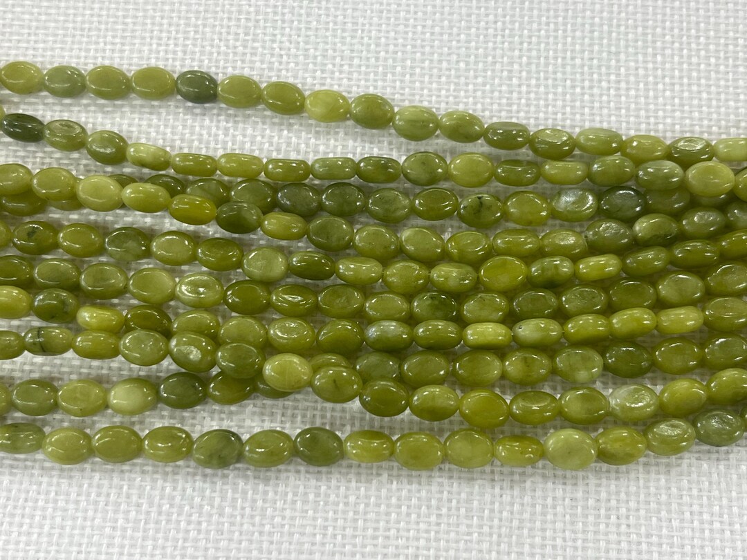 Natural South Green Jade 6x8mm Oval Genuine Gemstone Loose Beads 15inch ...
